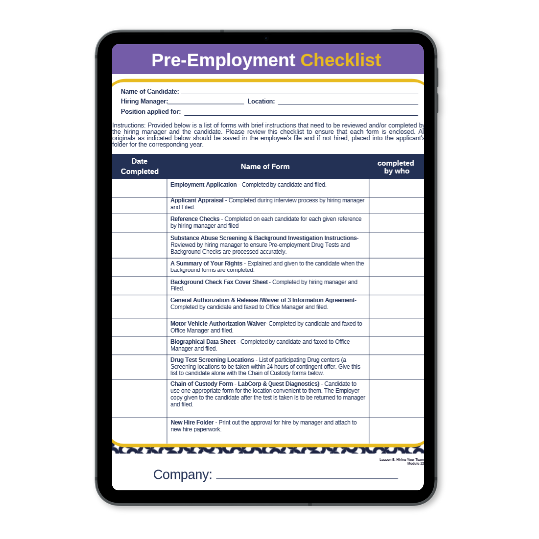 Pre-Employment Checklist | Excell Official Shop – Shop Excell